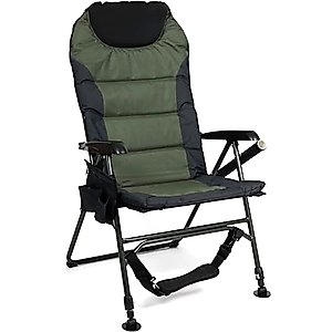 Earth Executive Folding Fishing Chair, Ultimate Comfort with Reclining Feature, Sleek Design, and Adjustable Extending Legs, Ideal for Fishing, Camping, Picnics, Sporting Events, and Tailgates