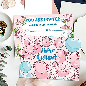 UOKRANH 16PCS Axolotl Birthday Invitation Cards 16PCS Animal Anime Postcard Styles 5x7 inches Invitations With Axolotl Graffiti Birthday Party Invite Card Supplies for Children（Envelope Included）