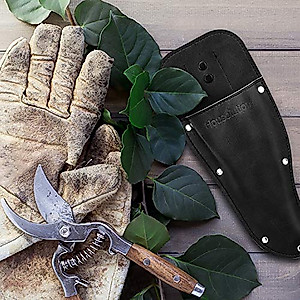Housolution Garden Pruner Sheath, Pruner Holster, Premium PU Leather Holster Protective Case Cover Scabbard for Gardening Pruning Shears Scissor - Black