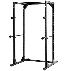 Gymax Adjustable Power Rack, Multi-Grip Power Rack Pull/Chin Up Bars Squat Cage Heavy Duty Power Rack for Home Gym Athletics Fitness