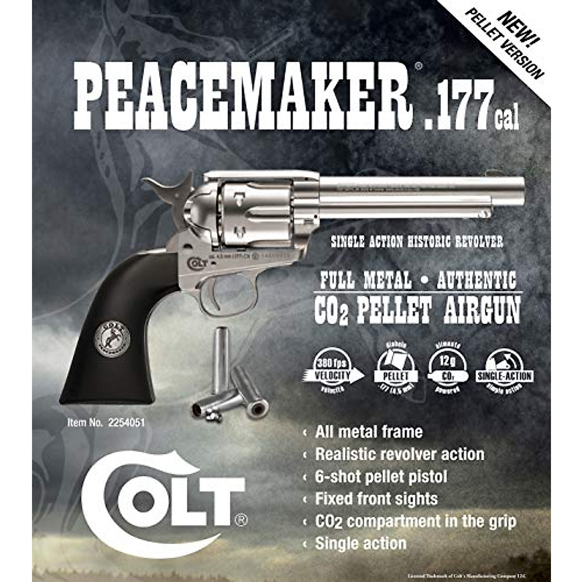 Umarex Colt Peacemaker Revolver Single Action Army Six-Shooter .177 Caliber Air Pistol, Pellet Gun, Black
