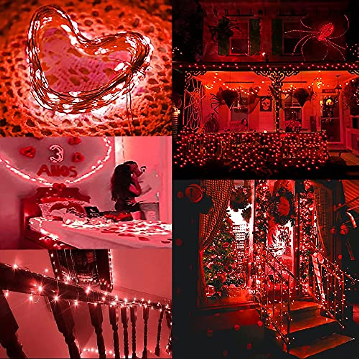 Beewin Outdoor Solar String Lights, 2 Pack 33ft 100L Solar Copper Fairy Lights,8 Modes Twinkle Lights Decor for Indoor Outdoor Patio Yard Trees Christmas Wedding Party (Red)