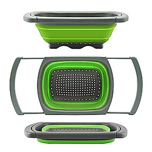 Qimh Colander collapsible, Colander Strainer Over The Sink Vegetable/Fruit Colanders Strainers (6 Quart) with Extendable Handles, New Kitchen Essentials