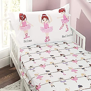 EVERYDAY KIDS Toddler Fitted Sheet and Pillowcase Set -Born to Dance Ballerina- Soft Microfiber, Breathable and Hypoallergenic Toddler Sheet Set