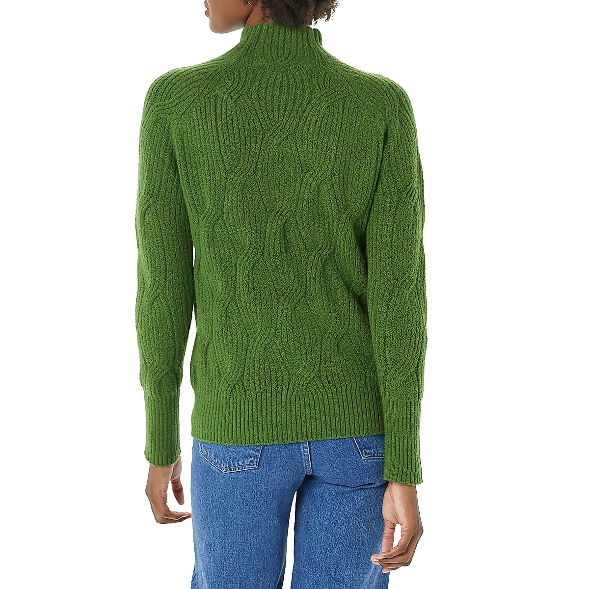 Amazon Essentials Women's Winter Sweater, Soft Touch Funnel Neck Cable Knit, Green, Medium