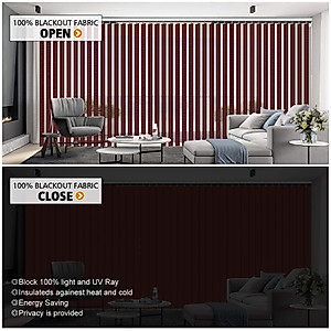 Cordless Vertical Blinds Window Blind, Blackout Fabric Vertical Blind, Energy Saving UV Protection Noice Reduce Vertical Blinds for Sliding Glass Doors, Patio Doors, Wine Red