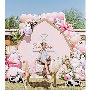 Pink Cow Balloon Garland Kit Cow Print and Pastel Pink White Tan Cowgirl Balloons for Girl my first rodeo birthday party decorations holy cow im one supplies