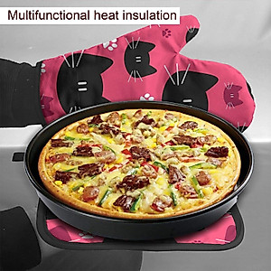Cute Cat Faces Oven Mitts and Pot Holders Sets Heat Resistant Oven Gloves with Non-Slip Surface for Reusable for Baking BBQ Cooking