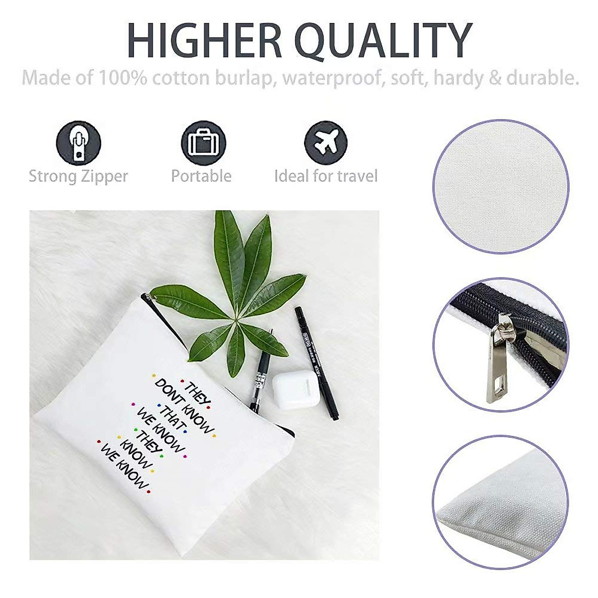 Funny Makeup Cosmetic Bag Friends Tv Show Cotton Zipper Pouch Travel Bag Toiletry Make-Up Case for Friends Fans Women Stoner Friend Bestie Birthday Gifts