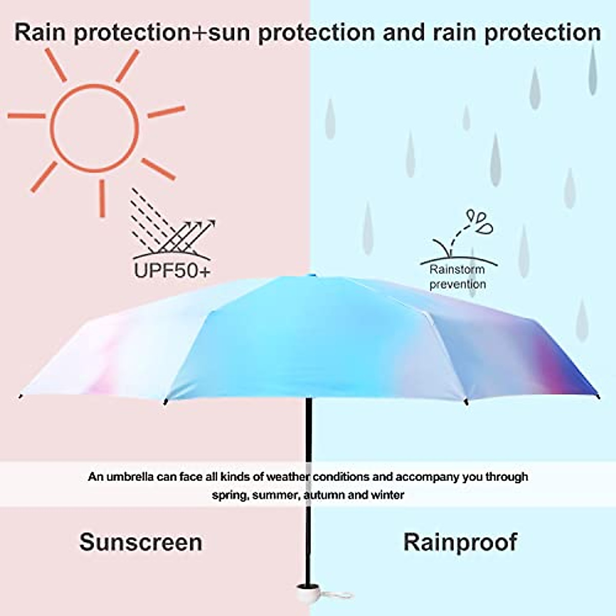 YumSur Mini Travel Sun & Rain Umbrella, Small UV Compact Folding Umbrella with Case 8 Ribs Anti-UV Lightweight Umbrella