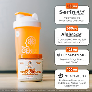 Genius Consciousness, Super Nootropic Brain Supplement Powder, Watermelon - Boost Focus, Cognitive Function, Concentration & Memory Booster - Alpha GPC & Lions Mane Mushroom for Neuro Energy & IQ