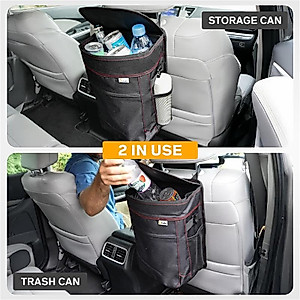 EcoNour Car Trash Can with Lid & Storage Pockets | Waterproof Garbage Can | Hanging Trash Bin with Removable Inner Bag | Trash Can for SUVs, Trucks & More | Black