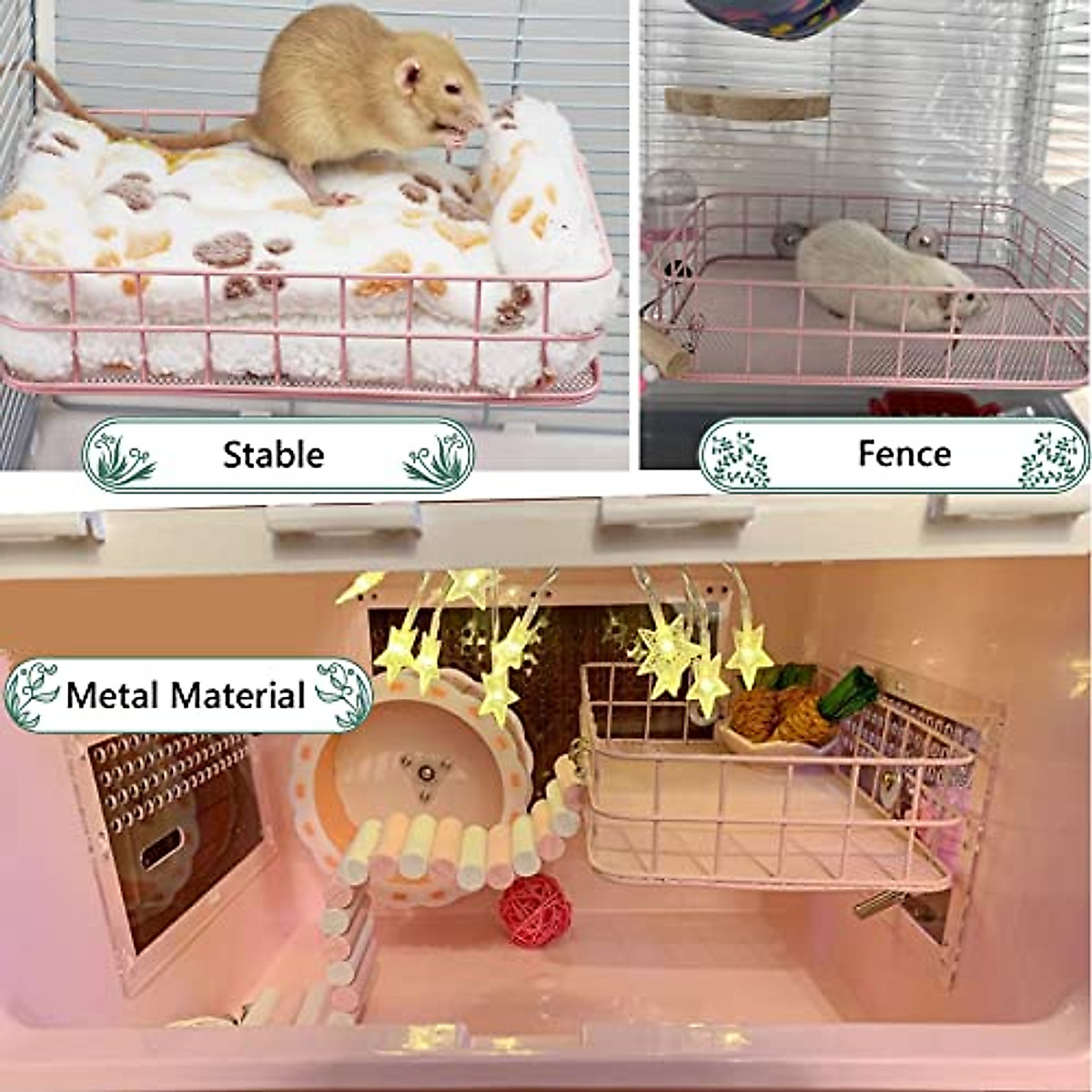 JSLZF Rat Cage Platform Accessories Hanging Rat Ledge Metal Ferret Hammock Squirrel Cage Bed Small Animal Habitat for Hamster, Sugar Glider, Rat- Pink