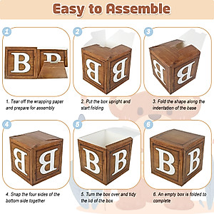 Amandir Baby Boxes Balloons for Baby Shower, 4 Wood Grain Blocks with Letter 111Pcs Brown Blue Nude Balloon Garland Kit for Bear Baby Shower Decorations Gender Reveal Boy Birthday Party Supplies