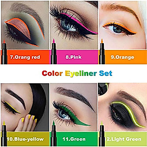 AWCCXMYM 12 Colors Liquid Eyeliner Colorful Set,Red Pink Green Blue White Eyeliner Liquid,Matte Eye Liner Pen Long Lasting Waterproof Eyeliner Pencil Colored Eyeliner Pen