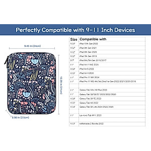 Dadanism 9-11 Inch Tablet Sleeve Bag Carrying Case for iPad 10th Gen 10.9, iPad 9/8/7th Gen 10.2, iPad Air 11", iPad Pro 11 M4 M2 2024, iPad Air5/4 10.9, Galaxy Tab A9+ Plus 11"/S9 FE, Night Blue
