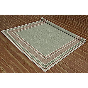 Casavani Hand Block Printed Cotton Dhurrie Geometric Green & Brown Area Rug Doormat Floor Rug Indoor Area Rugs for Bedroom Living Room Laundry Room 6x6 Feet Square