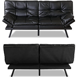 Hcore Futon Bed, Mid-Century Modern Memory Foam Loveseat Sofas, Black