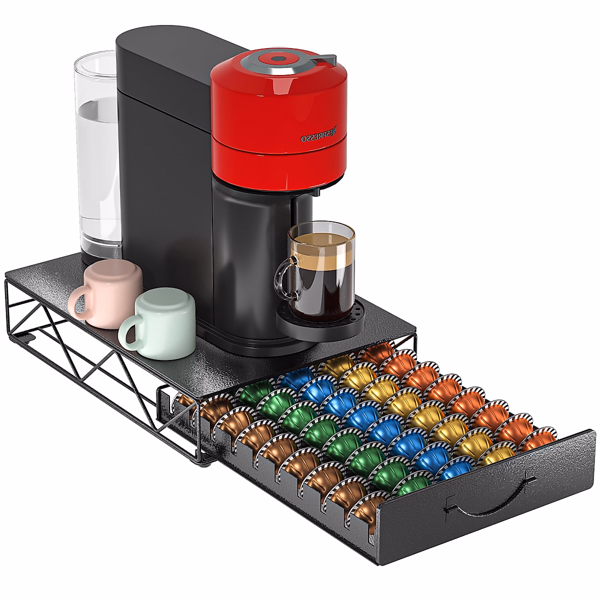 HFHOME Coffee Pod Holder Compatible with 50 VertuoLine, Coffee Capsules Drawer for 40 K Cup, Metal Pod Storage Drawer Organizer for Vertuo Capsules for Home Office Counter