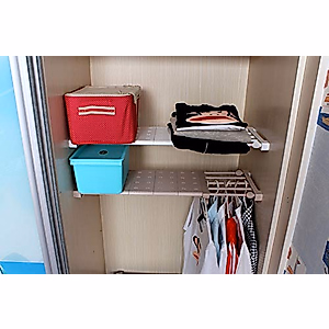 Ifever Adjustable Closet Tension Rod Shelf Expandable Organizer Divider Separator for Cabinet Wardrobe Cupboard Kitchen Bathroom (Beige, 11-15 Inch)