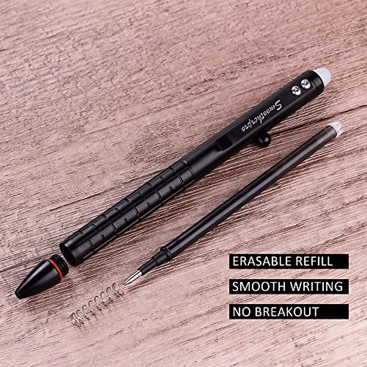 SMOOTHERPRO Erasable Bolt Action Pen Compatible with Pilot FriXion Refill Stainless Steel Pocket Clip Refillable Retractable Pen for Office School Calligraphy Practice Black (SAF150)