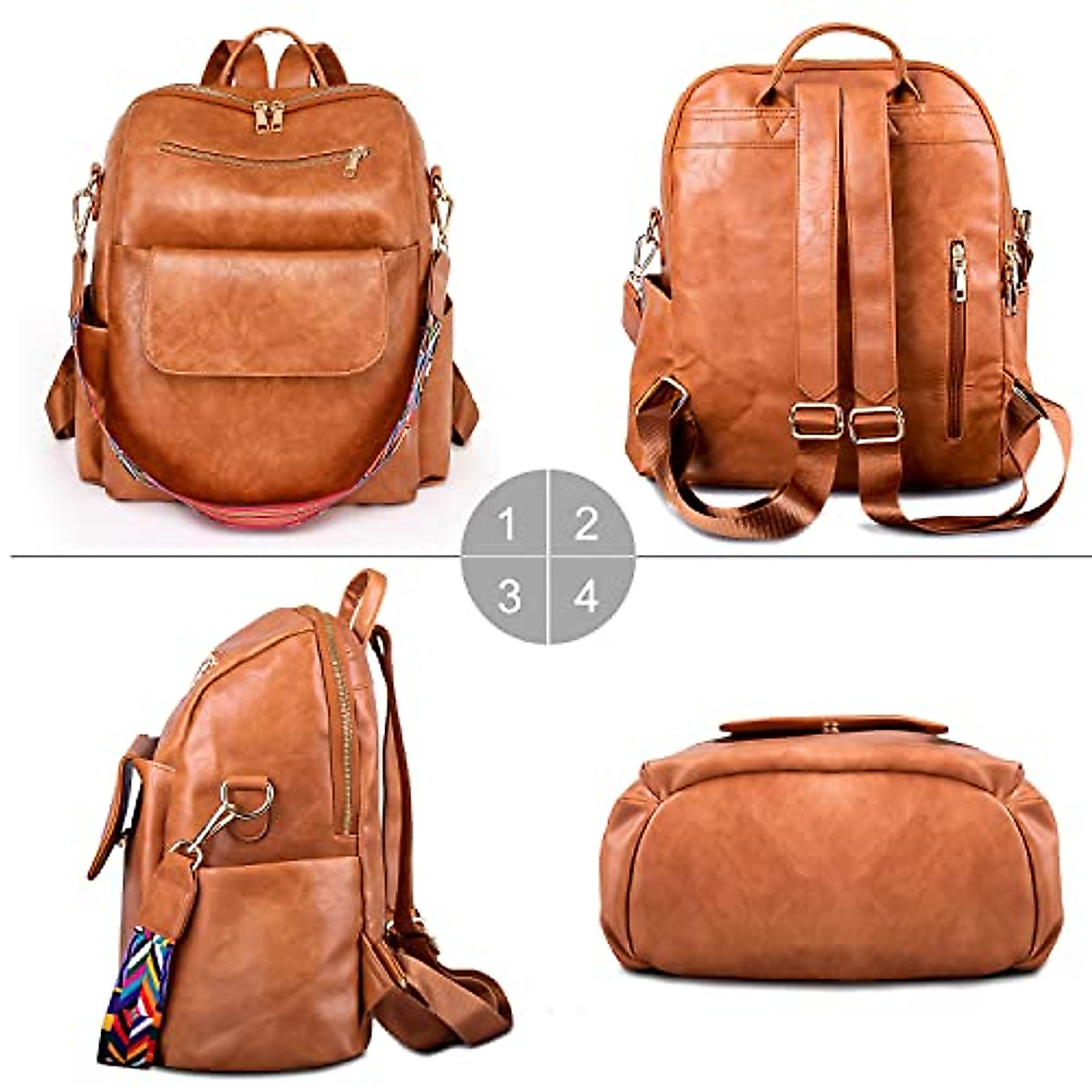 NINEBLUE Women's Backpack, Ladies Fashion Multipurpose Leather Travel Bag with Wallet, Convertible Single Room and Double Shoulder PU Bag