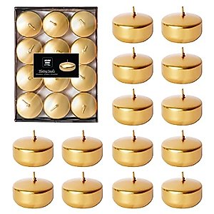 Axiom - Pack of 24 Floating Candles, 4 Hours Burning Time - Dripless Floating Candles for Valentine's Day - 100% Pure and Natural Hand-Rolled Wax Candles for Parties - Metallic Golden (Unscented)