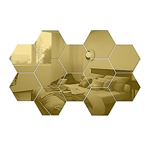 Manco Luella Mirror Wall Stickers, 12PCS Hexagon Mirror 20x18cm Art DIY Home Decorative Hexagonal Acrylic Sheet Plastic Tiles Living Room Bedroom Sofa TV Background Wall Decal Decoration