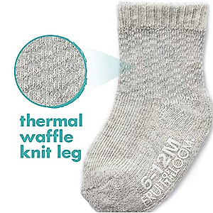 Fruit of the Loom Baby 6-Pack All Weather Crew-Length Socks, Mesh & Thermal Stretch - Unisex, Girls, Boys (0-6 Months, Grey)