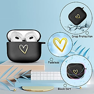 Besoar for Airpods 3rd Generation Case Cute for Women Girls Girly Aesthetic Black Heart Cases with Keychain Buckle for Airpod 3 Pretty Lovely Soft Silicone Cover Unique Design for Air Pods 3 (2021)