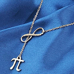 Greece Letter Pi Sign Lariat Necklace Back to School Gift (Silver)