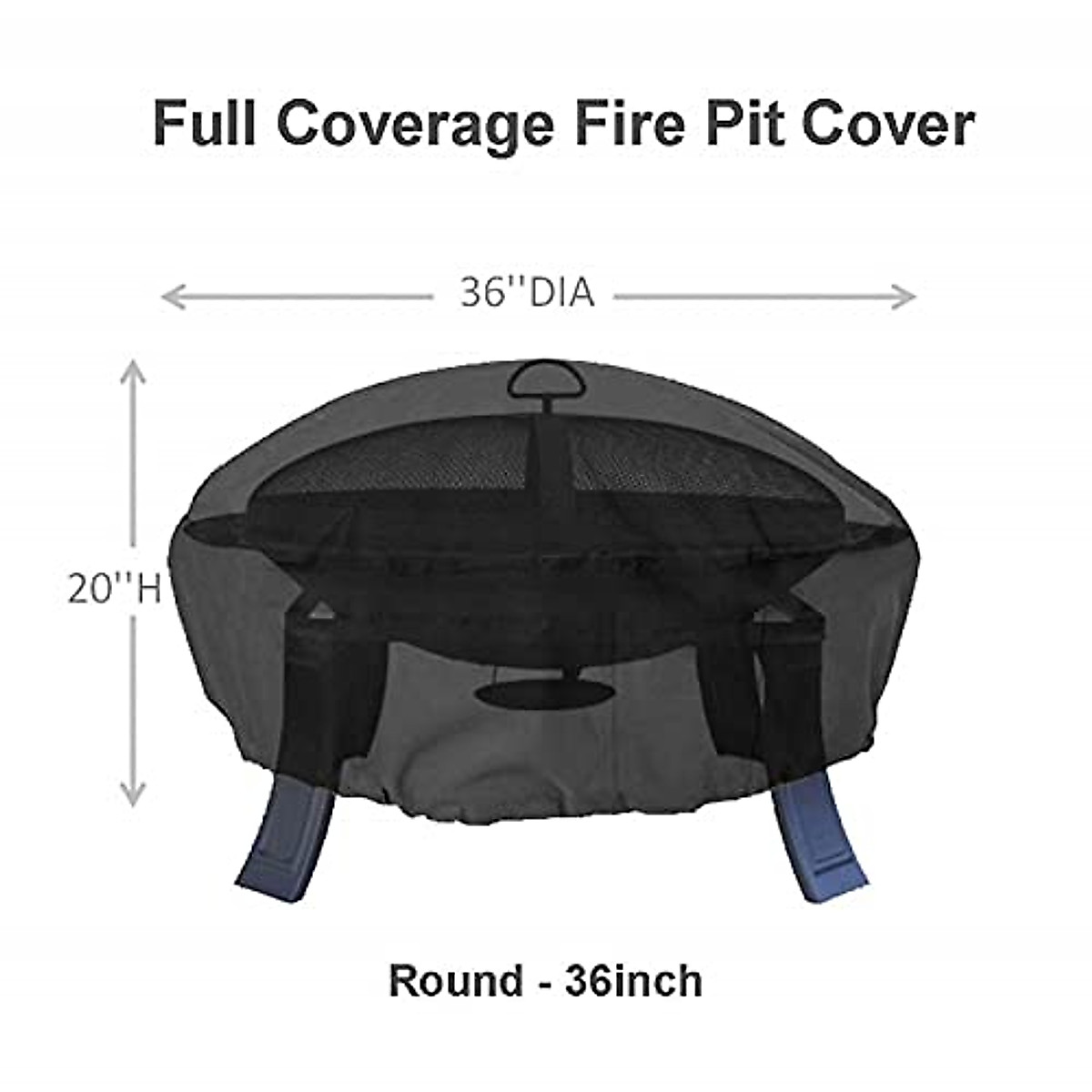 Himal Outdoors Fire Pit Cover- Heavy Duty Waterproof 600D Polyster with PVC Coating, Round Patio Fire Bowl Cover, 36 Inch, Black