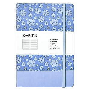 ARITIN Journal for Women-Journal Notebook Hardcover 208 Pages Lined, PU Leather Notebook Embossed Flowers, 5.7 X 8.4 in, 100gsm A grade Paper, Light Blue