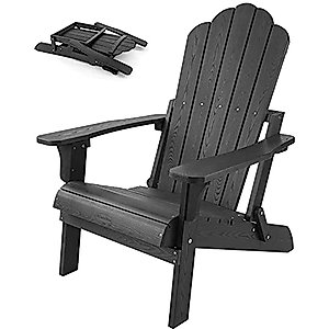 hOmeHua Folding Adirondack Chairs, Outdoor Plastic Weather Resistant Chair, Imitation Wood Stripes, Easy to Fold Move & Maintain, Patio Chair for Backyard Deck, Garden & Lawn Porch (Black)