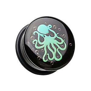 Covet Jewelry Pirate Octopus Acrylic Logo Single Flared Ear Gauge Plug (0 GA (8mm))