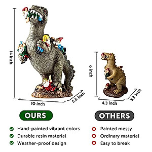 SOWSUN Garden Gnome Statues Outdoor Decor, 14” Dinosaur Gnomes Garden Art Outdoor for Fall Winter Garden Decor, Outdoor Statue for Patio, Lawn, Yard Decoration, Housewarming Garden Gift