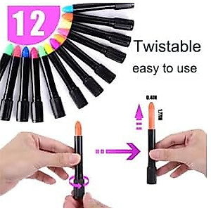 12 Color Glow in The Black Light Face & Body Paint,UV Neon Glow Fluorescent Face Paint Crayons for Halloween Club Makeup Xmas Glow Party