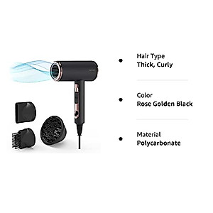 Funtin Hair Dryer, Blow Dryer with Diffuser Brush Comb for Women 4C Thick Curly Hair 1800w-Professional Black