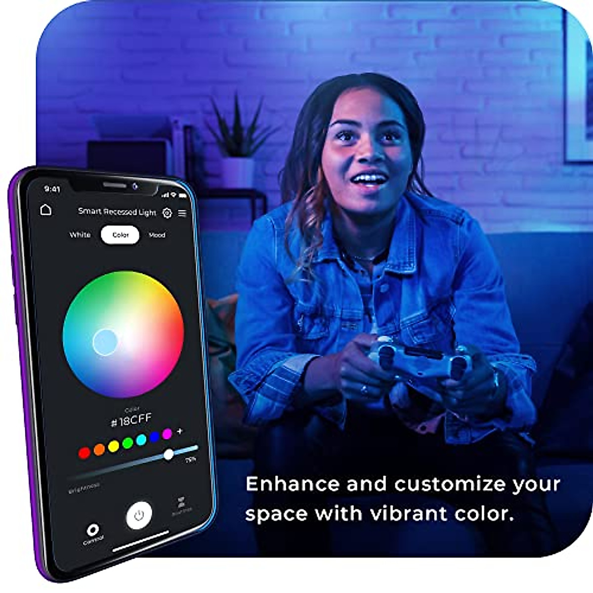 Globe Electric 50079 Wi-Fi Smart 5"/6" LED Retrofit Recessed Light, No Hub Required, Voice Activated, 11 Watts, Multicolor Changing RBG, Tunable White 2000K - 5000K, 700 Lumens, E26 Adaptor Included