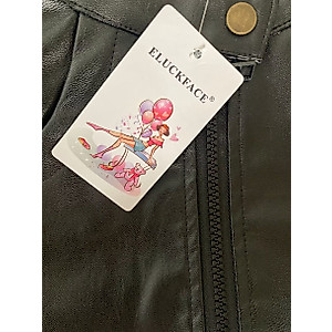 ELUCKFACE Boys Trendy Stand Collar PU Leather Moto Jacket Leather Coat Black 8-9Years