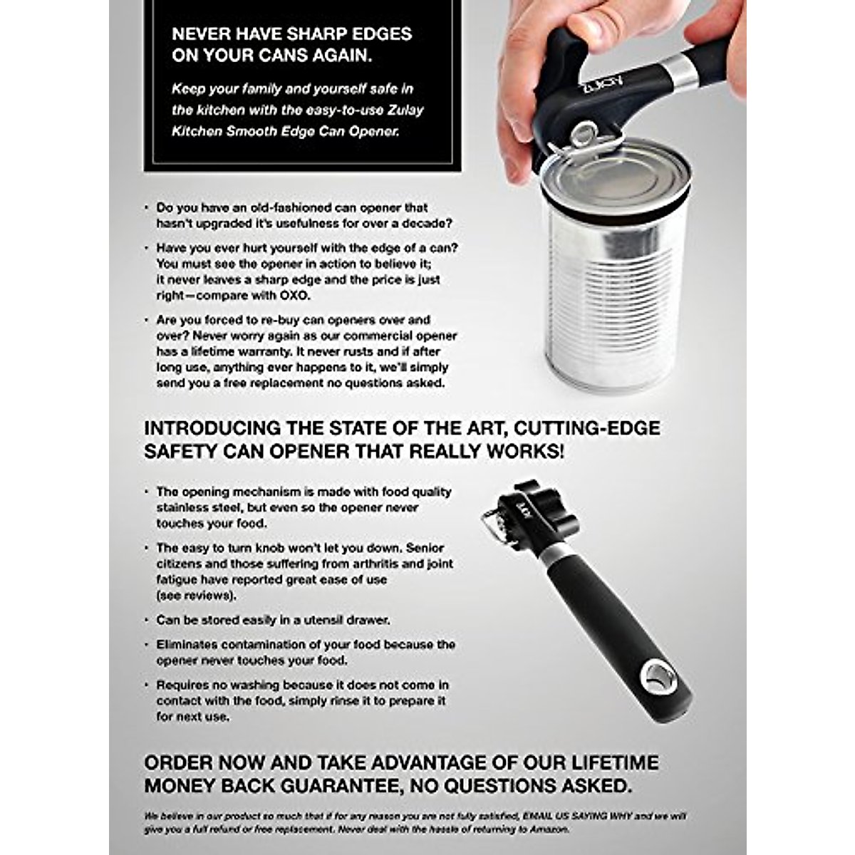 Zulay Smooth Edge Can Opener With Stainless Steel Blades - Ergonomic Grip Soft Edge Manual Can Opener - Smooth To Operate Hand Can Opener With Large Turn Knob - No Sharp Edges or Cuts