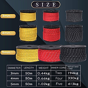 HIKEMAN 50m Reflective Guyline Solid Braid Nylon Camping Rope with Aluminum Adjuster Cord Tensioner Tent Accessory for Outdoor Travel,Hiking,Backpacking and Water Activities (Black, 3mm)