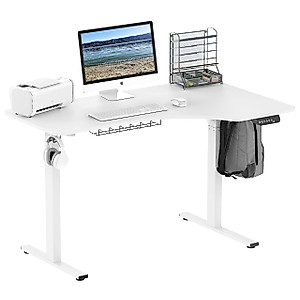 SHW 55-Inch L-Shaped Electric Height Adjustable L-Shaped Standing Desk with Right Facing Corner, White