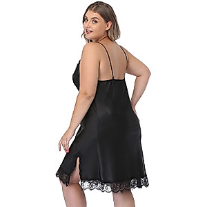 Womens Plus Size Sexy Lingerie Satin Lace Chemise Spaghetti Straps Nightgown Full Slips V Neck Sleepwear Nightgown