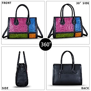 Genuine Leather Satchel for Women Embossed Leather Handbag Top Handle Handbags Handmade Purse Crossbody Tote Bag (Multicolor1)