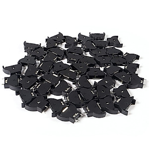 AEDIKO 50pcs CR2032 Vertical Button Cell Battery Sockets 3 Pin Holder Case Plastic Shell Type Black