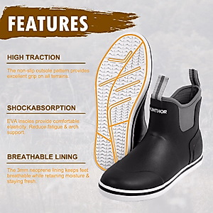 Hunthor Men’s Fishing Boots, Waterproof Deck Boots Anti-Slip Rubber 3mm Breathable Neoprene Rain boots. Ideal for Fishing and Outdoor Activities