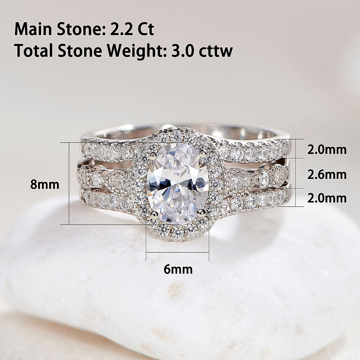 Newshe Jewellery Oval Wedding Set Engagement Rings for Women AAAAA Cubic Zirconia 925 Sterling Silver Ring Enhancer Bridal Set Size 8