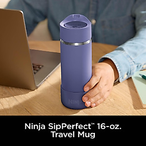 Ninja, Travel Mug, Sip Perfect 16oz, Brings Hot Drinks to Sippable Temperature in Minutes, Stainless Steel, Leak Proof, Dishwasher Safe, Metal, Insulated Tumbler, Wisteria Purple, DW1603LD