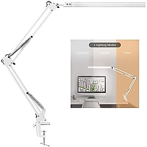 PSIVEN LED Desk Lamp, Architect Task Lamp, Metal Swing Arm Dimmable Drafting Table Lamp with Clamp (3 Color Modes, 10-Level Dimmer, Memory Function) Highly Adjustable Office, Craft, Workbench Light